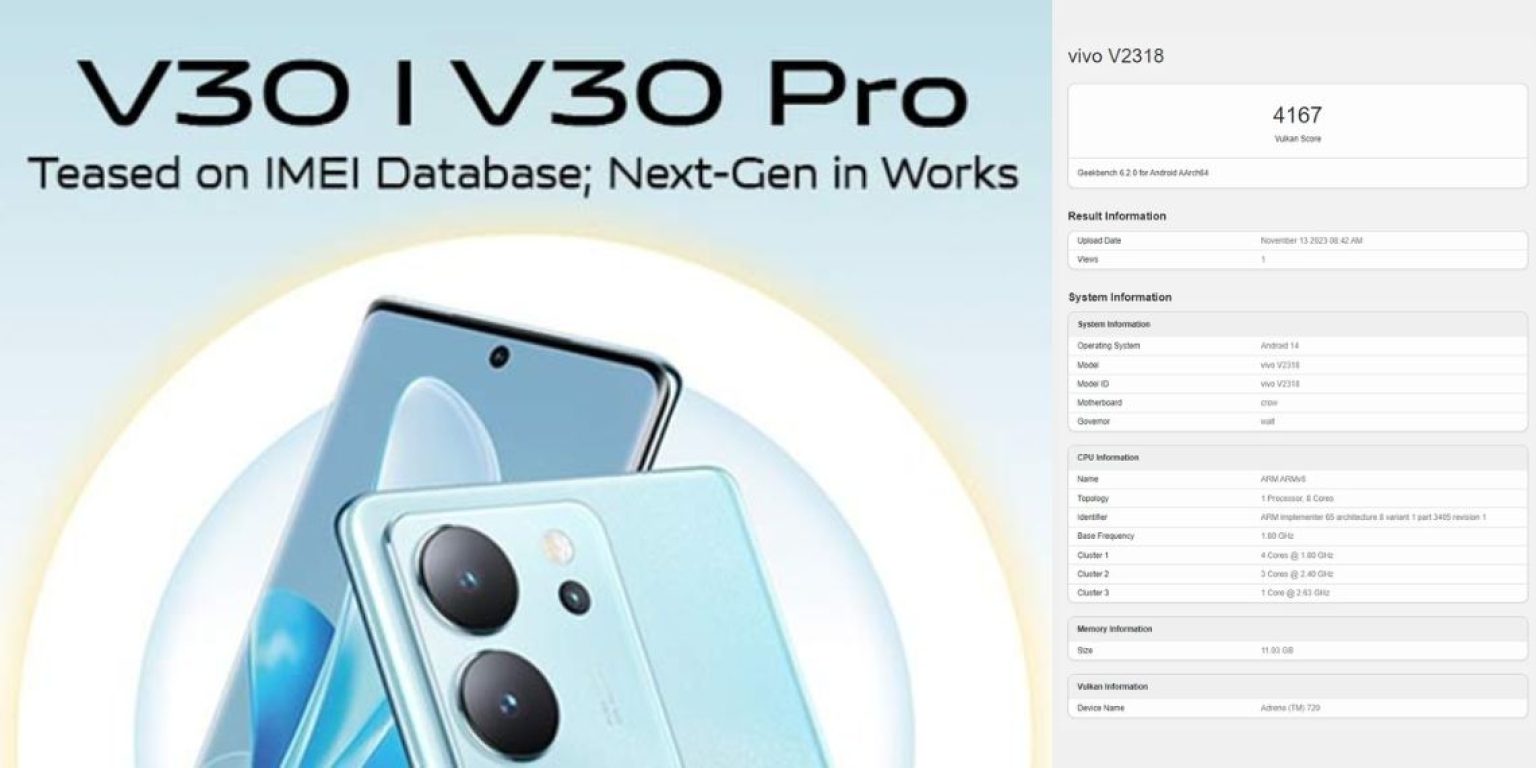 Vivo V30: Snapdragon 7 Gen 3, 12GB RAM, Android 14, Certification ...
