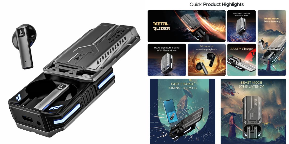 boAt Immortal Katana Blade TWS: Dynamic 13mm Drivers, Touch Controls ...